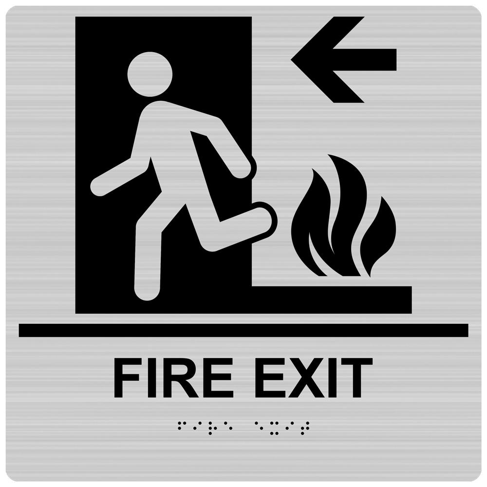 ADA Fire Exit (Braille = Fire Exit) Sign RRE-250-99_BLKonBRSLVR
