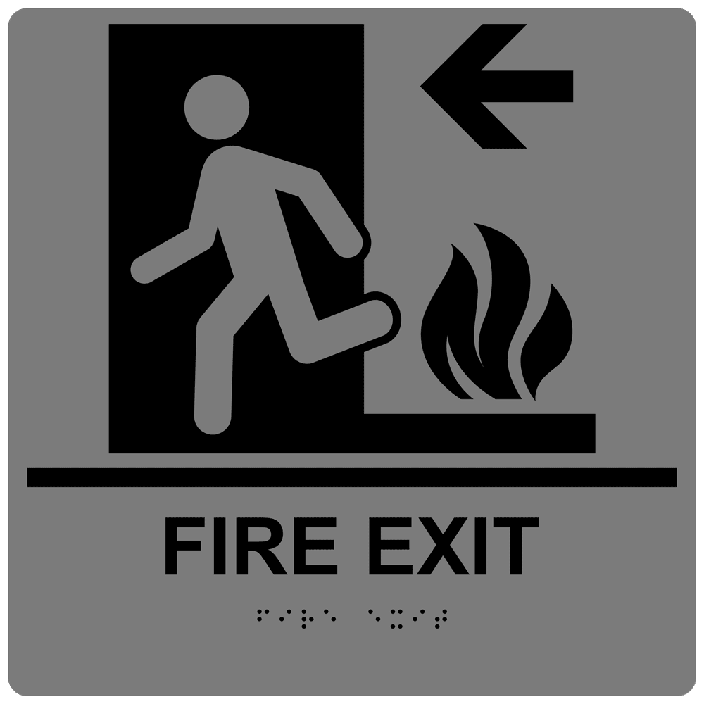 Square ADA Fire Exit (Braille = Fire Exit) Sign RRE-250-99_BLKonGray