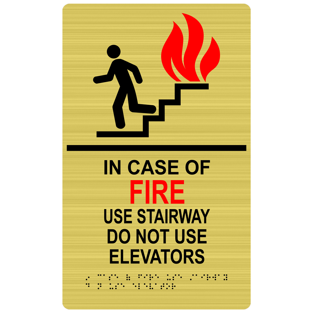 Portrait ADA Fire Use Stairway Sign With Symbol RRE-265_MULTI_BLKonBRGLD