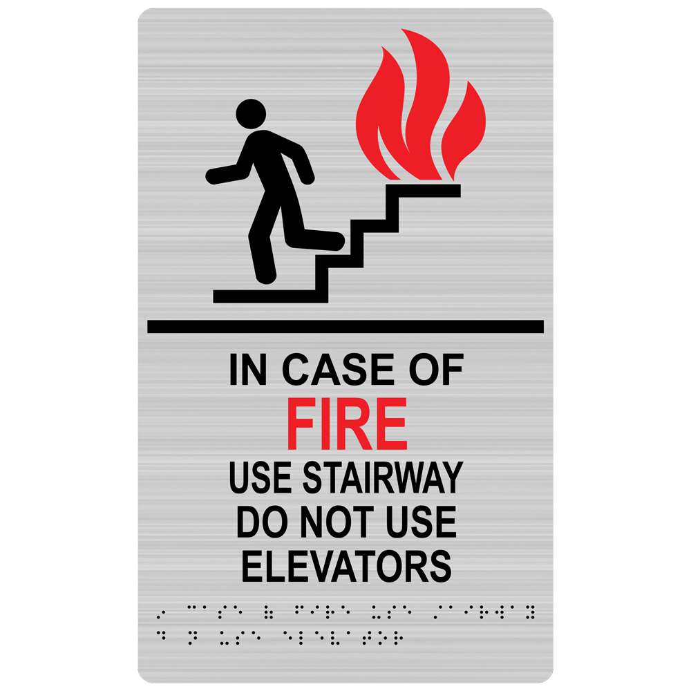 Portrait ADA Fire Use Stairway Sign With Symbol RRE-265_MULTI_BLKonBRSLVR