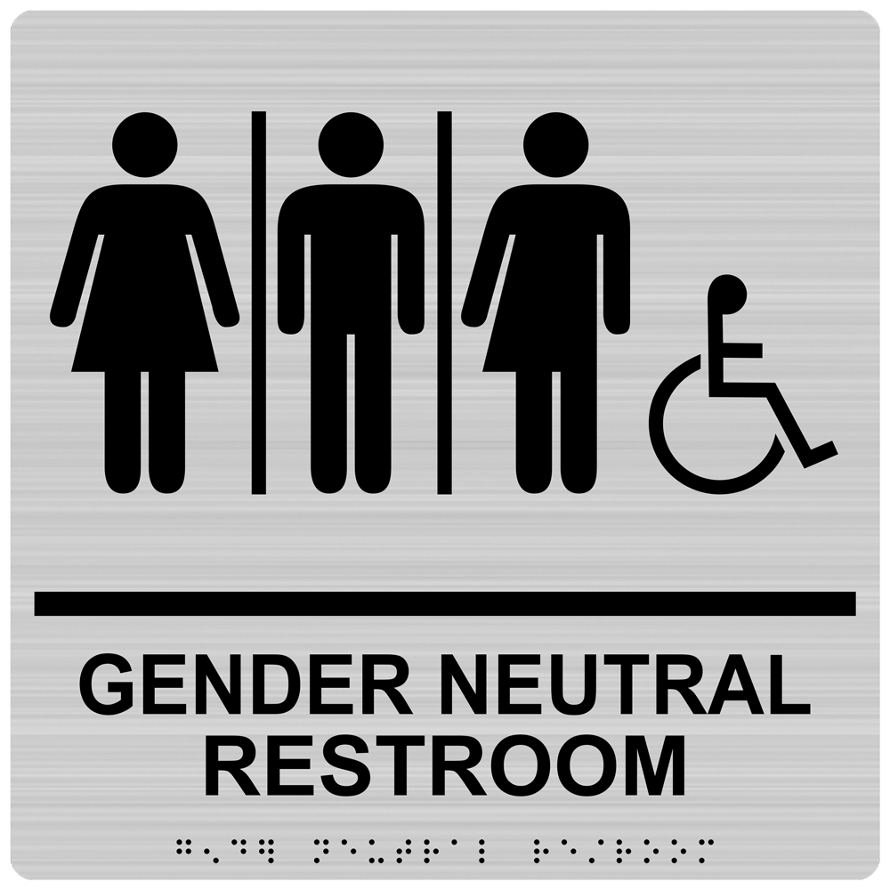 ADA Gender Neutral Restroom (Braille Sign RRE-25443-99_BLKonBRSLVR