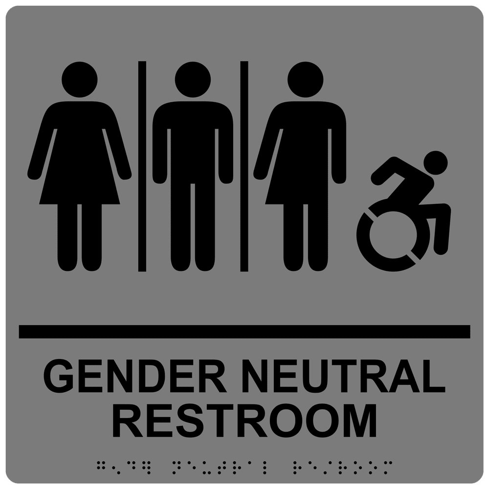 Square Gray Gender Neutral Restroom Braille Sign With Dynamic ...
