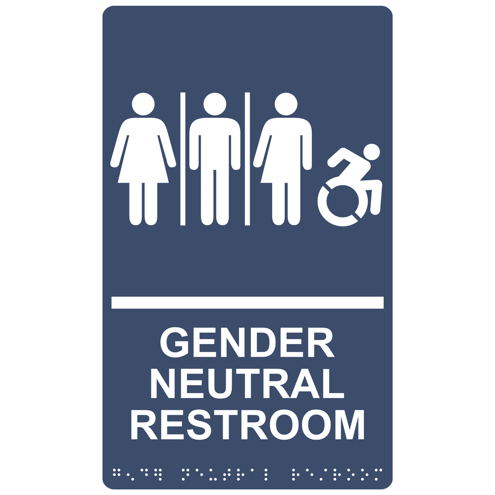 Navy Gender Neutral Restroom Braille Sign With Dynamic Accessibility ...