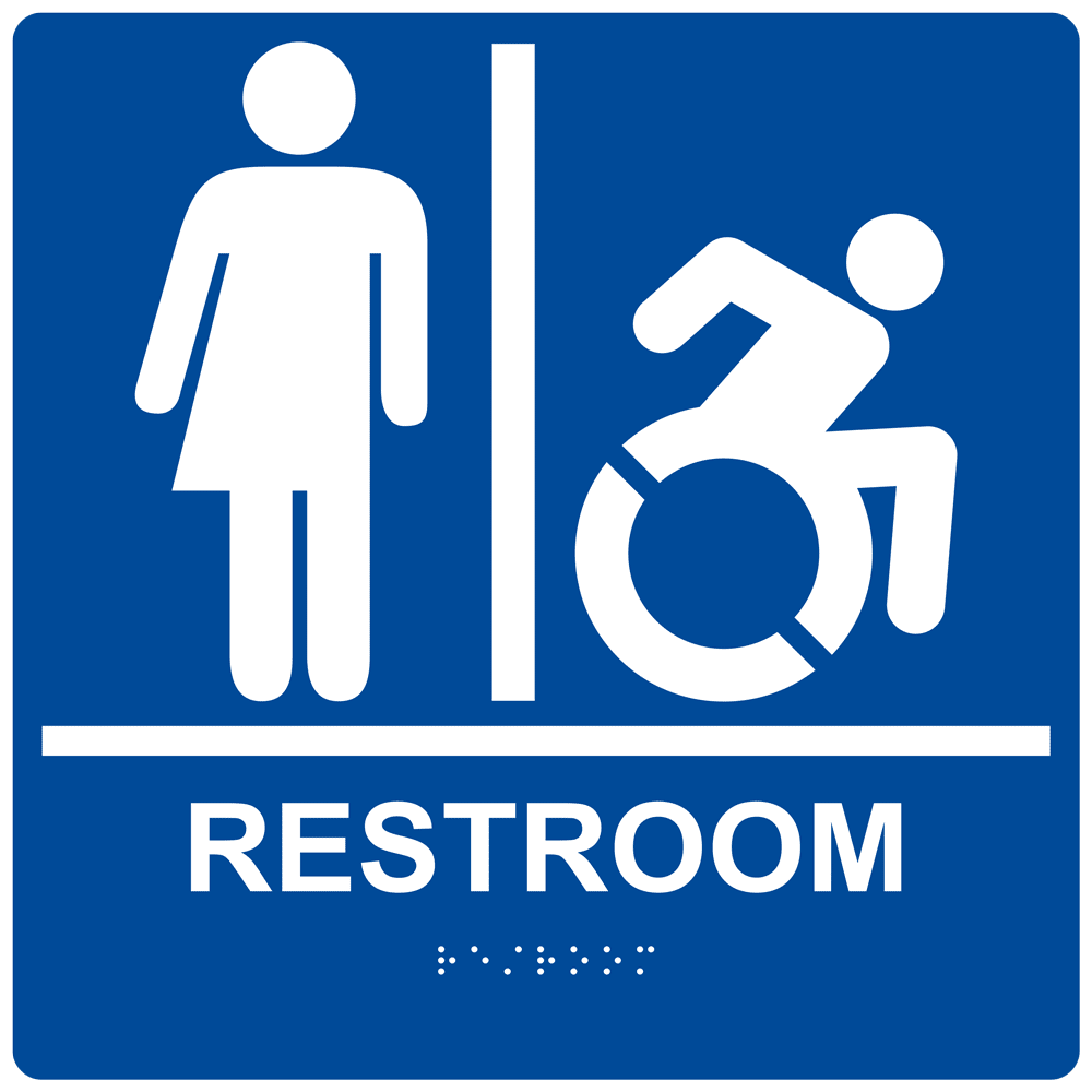 Square Blue Restroom Braille Sign With Dynamic Accessibility Symbol RRE ...