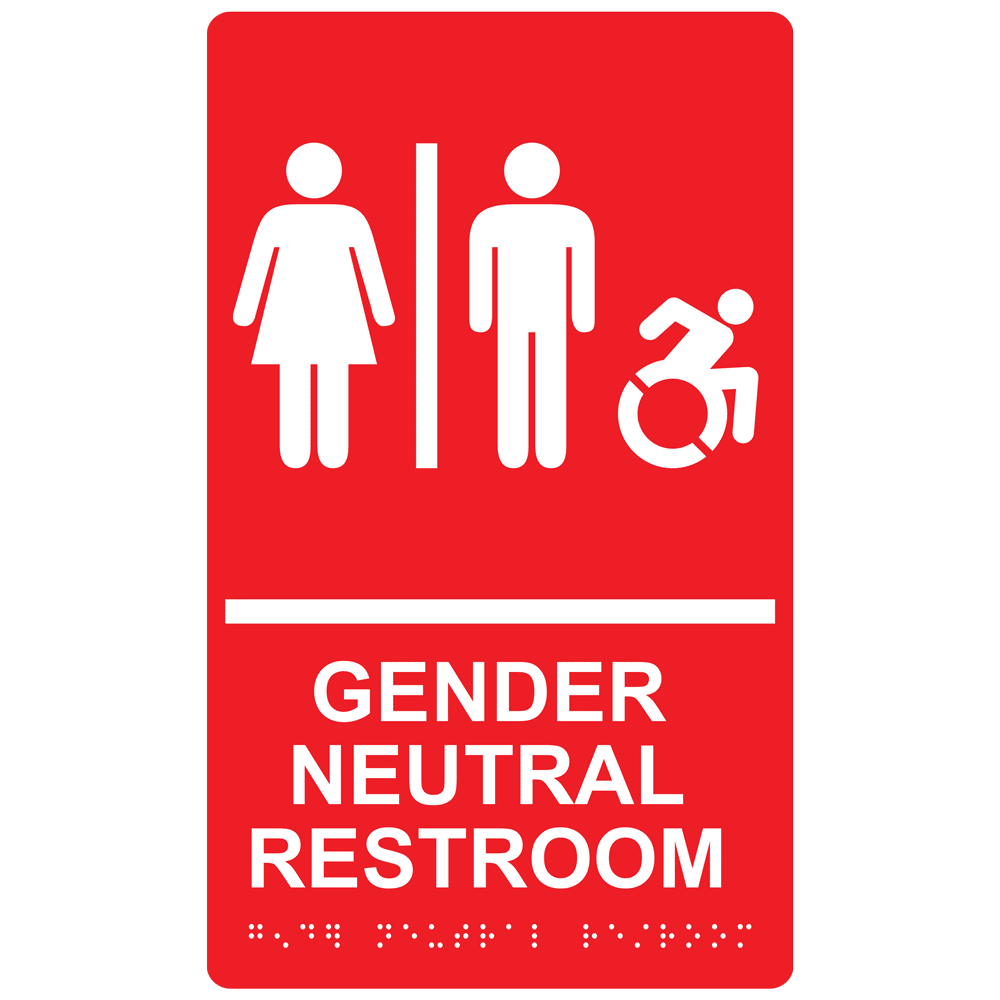Red Gender Neutral Restroom Braille Sign With Dynamic Accessibility ...
