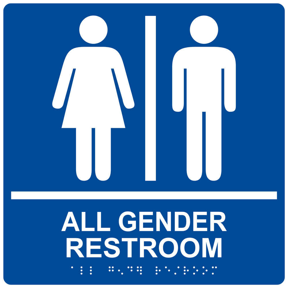 Square ADA All Gender Restroom Sign RRE-31948-99_WHTonBLU