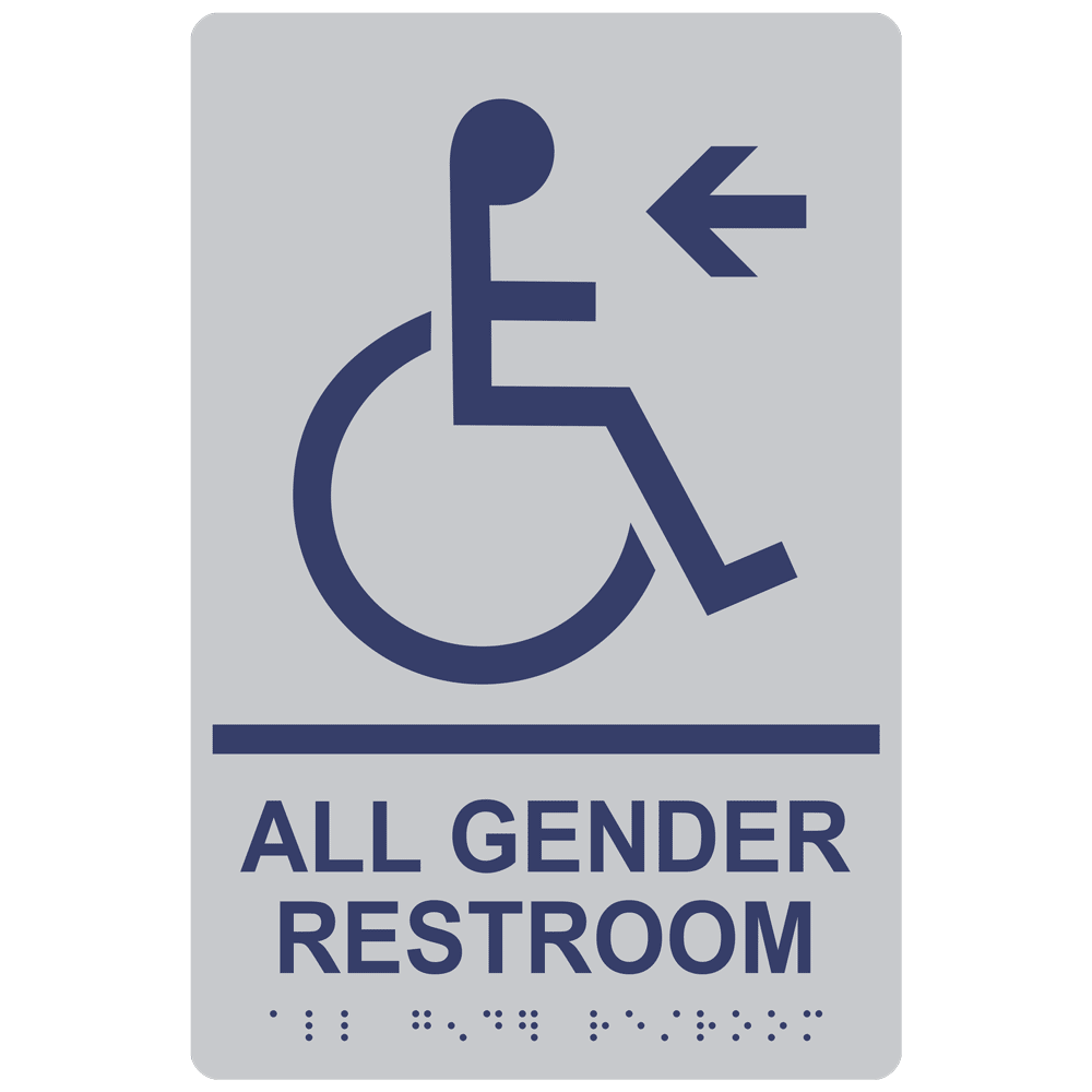 Portrait ADA All Gender Sign With Symbol RRE-35207-MRNBLUonSLVR