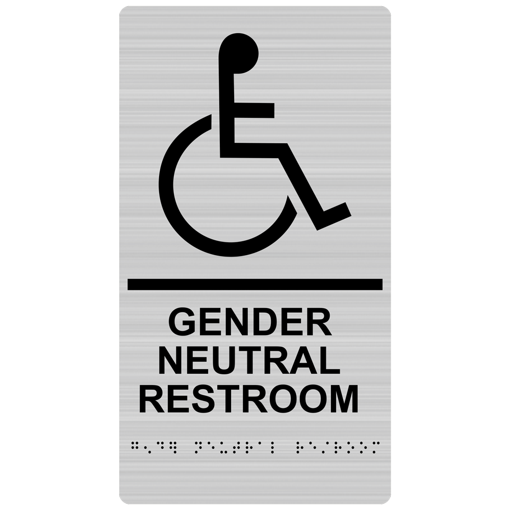 Portrait ADA Gender Neutral Restroom Sign RRE-35208_BLKonBRSLVR