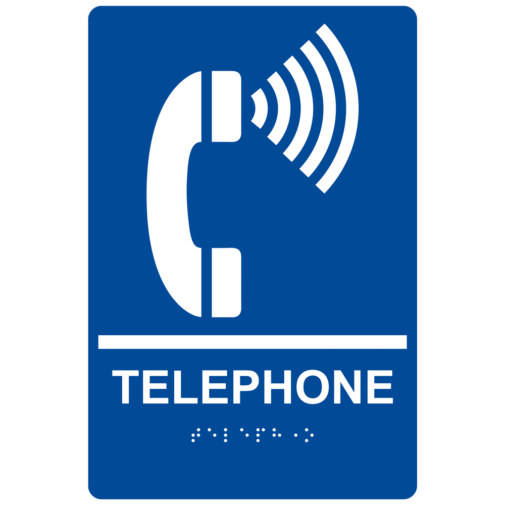 ADA Telephone With Symbol Braille Sign RRE-14839_WHTonBLU Information