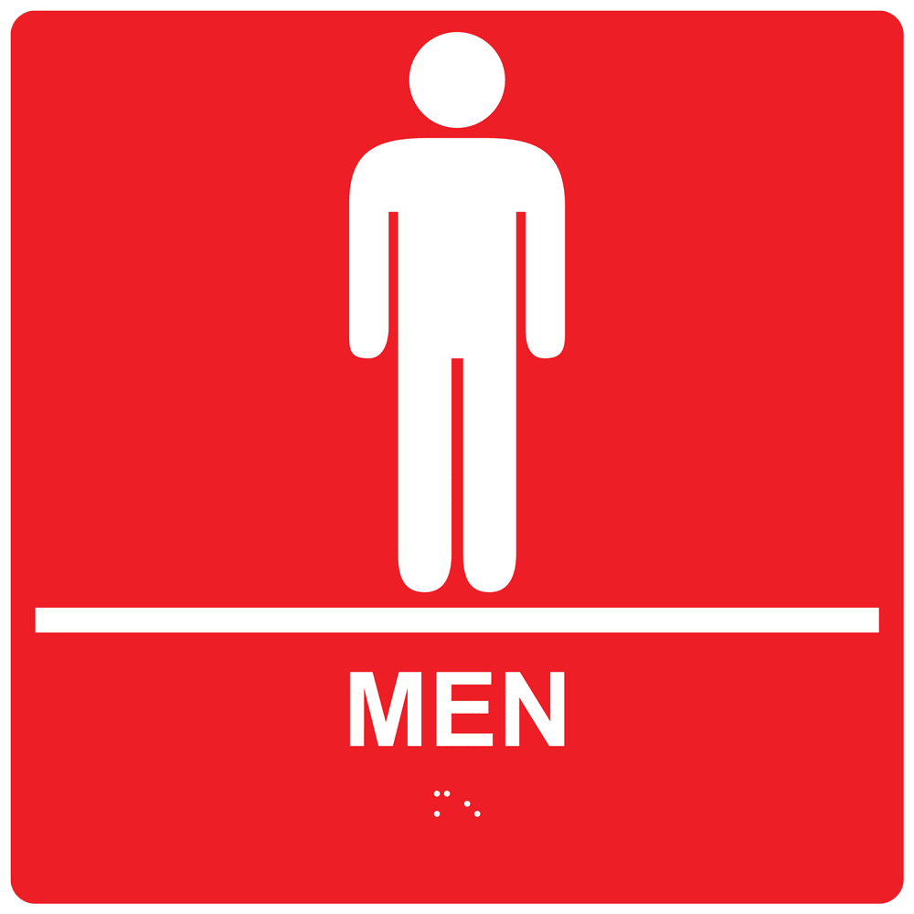 ADA Men Braille Sign RRE-145-99_WHTonRed Mens / Boys