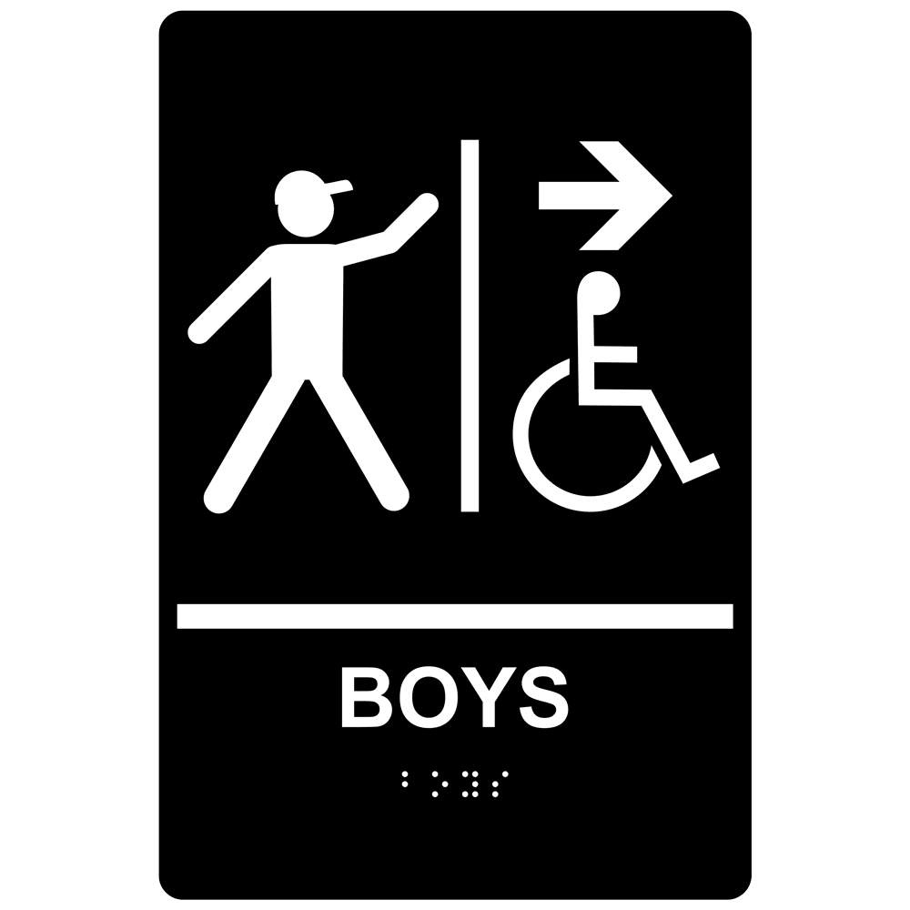 ADA Boys With Arrow Braille Sign RRE-14768_WHTonBLK Mens / Boys