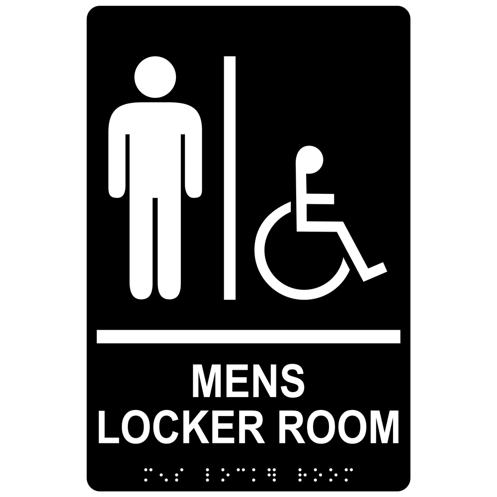 ADA Mens Locker Room Braille Sign RRE-19963_WHTonBLK Mens / Boys