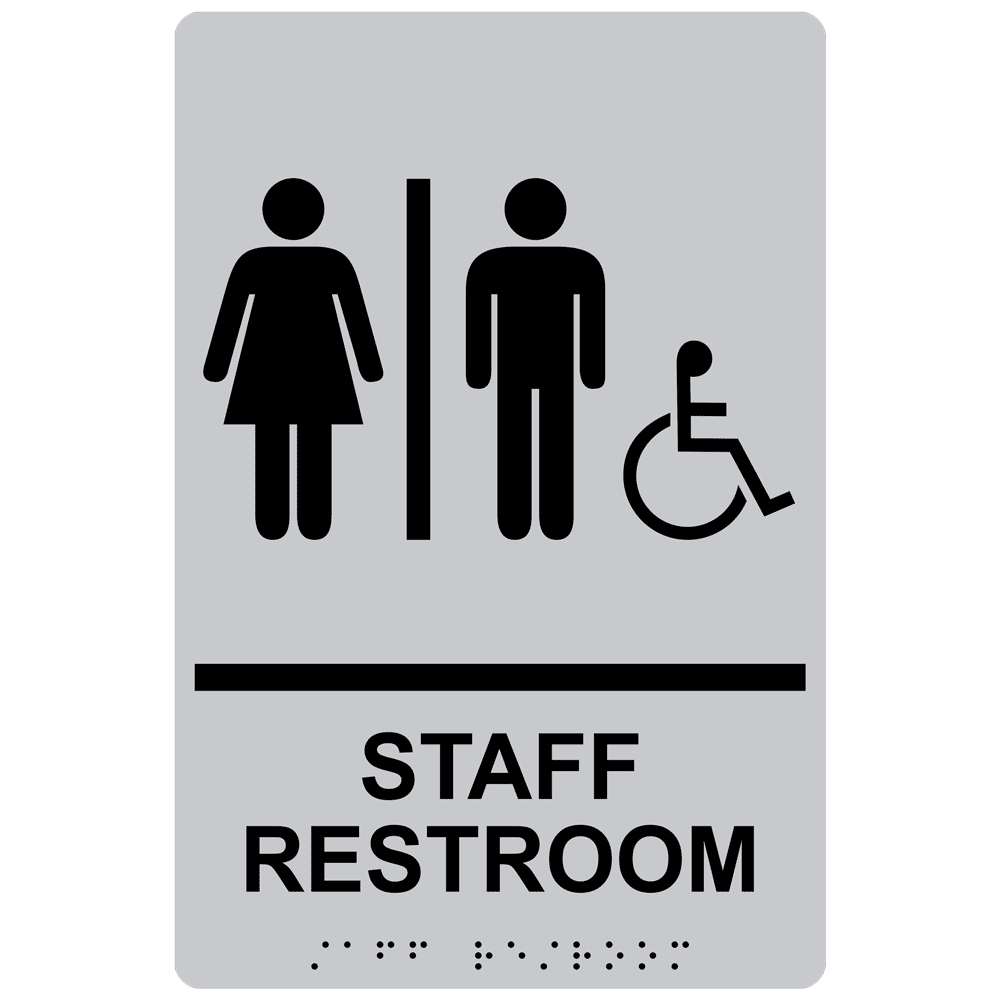 ADA Staff Restroom With Symbol Braille Sign RRE-14834_BLKonSLVR