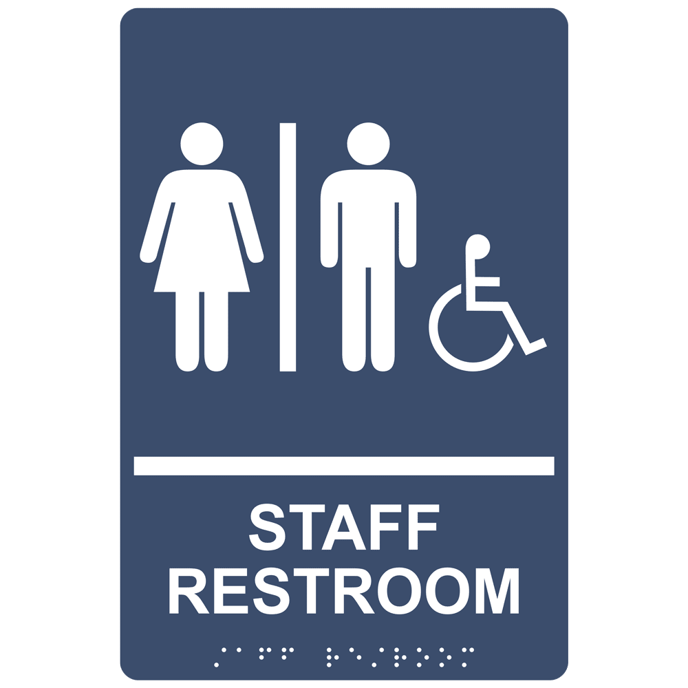 ADA Staff Restroom With Symbol Braille Sign RRE-14834_WHTonNavy