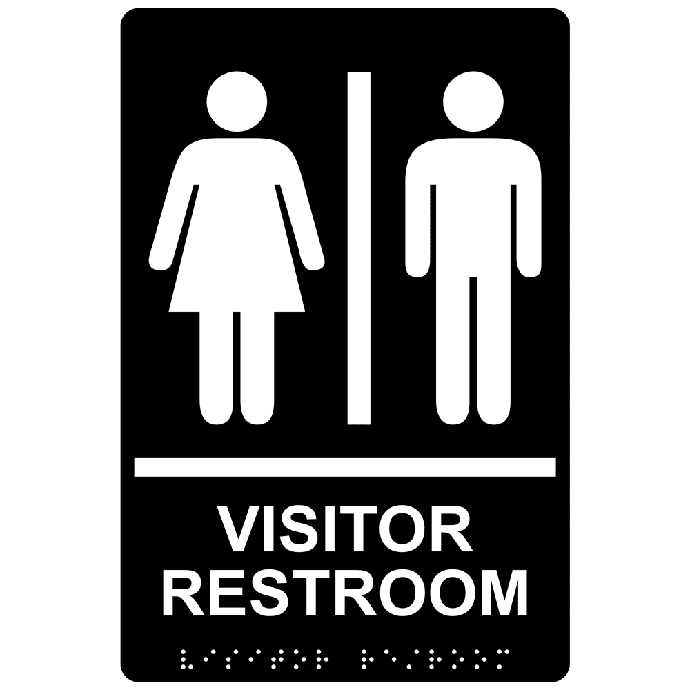 ADA Visitor Restroom With Symbol Braille Sign RRE-14852_WHTonBLK
