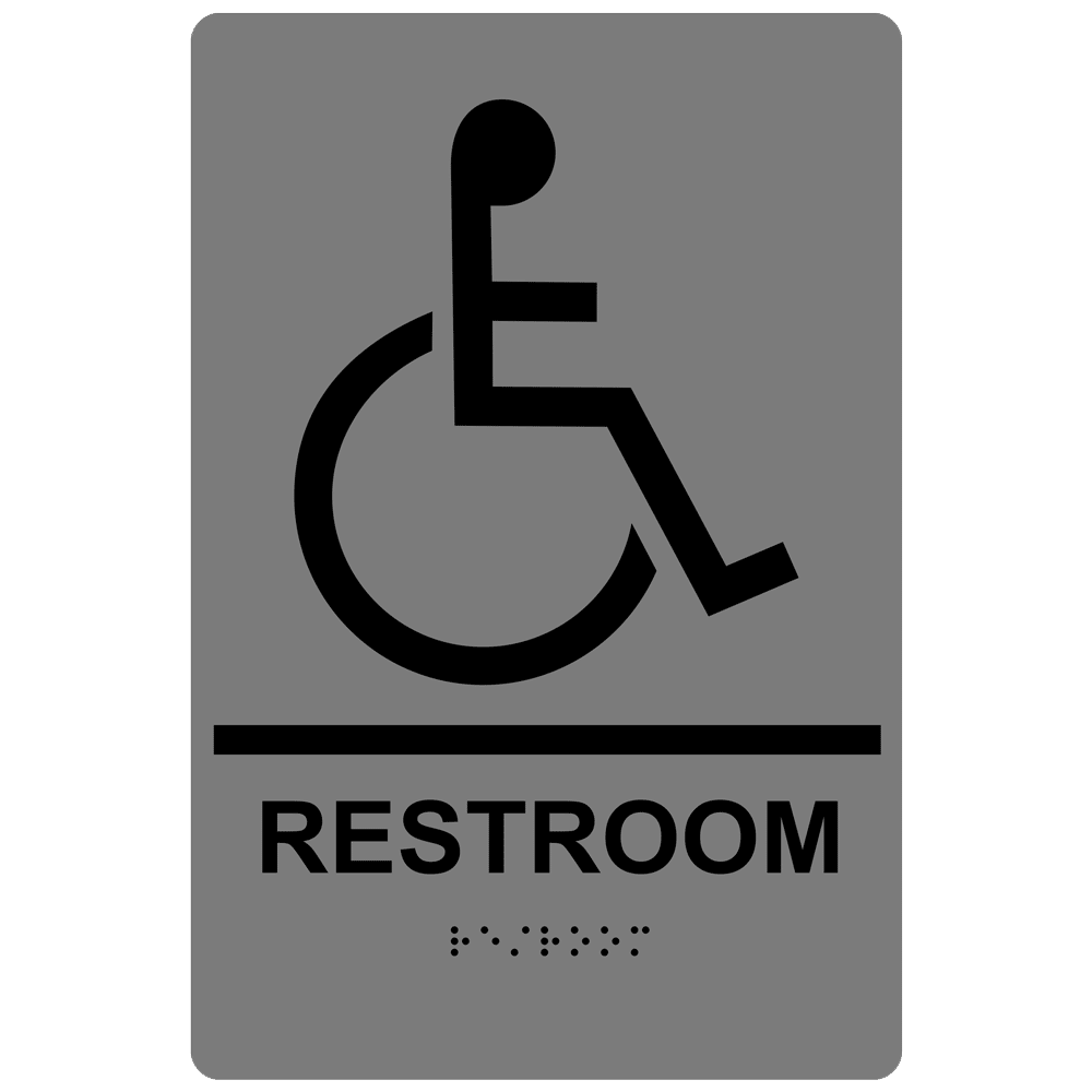 Gray ADA Accessible Restroom Braille Sign With Symbol RRE-35193-BLKonGray