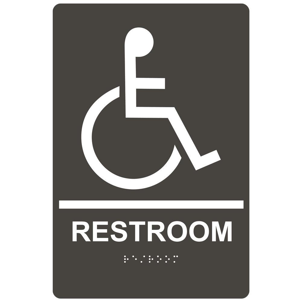 Charcoal Gray ADA Accessible Restroom Braille Sign With Symbol RRE ...