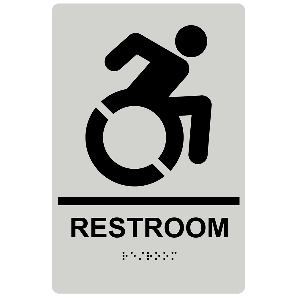 Pearl Gray Restroom Braille Sign With Dynamic Accessibility Symbol RRE ...