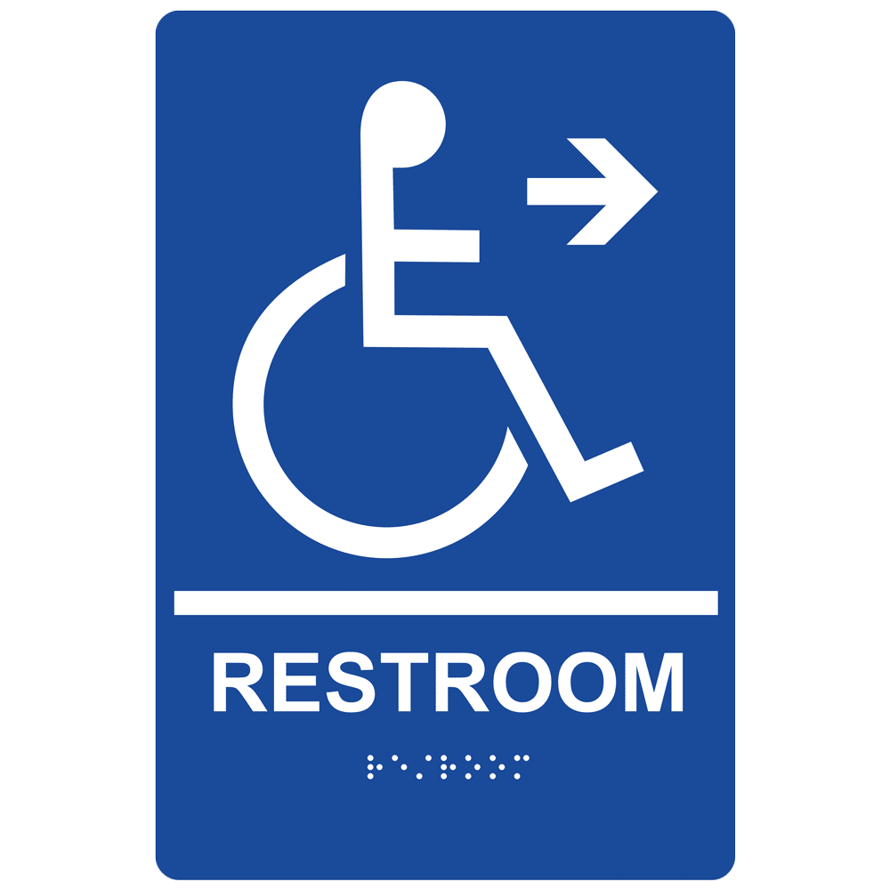 Blue ADA Accessible Restroom Braille Sign With Symbol RRE-35194-WHTonBLU