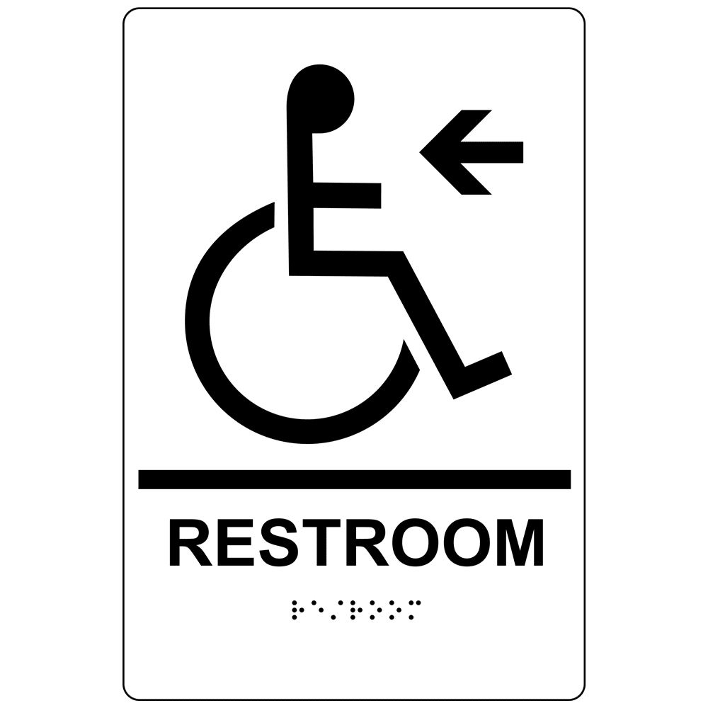White ADA Accessible Restroom Braille Sign With Symbol RRE-35195-BLKonWHT