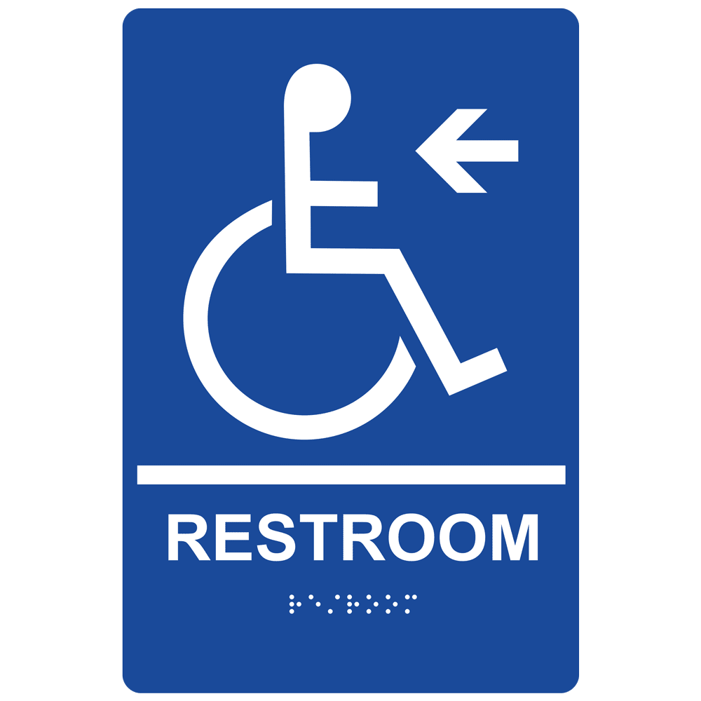 Blue ADA Accessible Restroom Braille Sign With Symbol RRE-35195-WHTonBLU