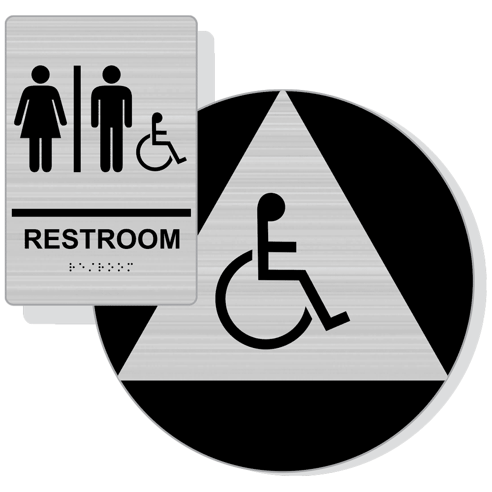California ADA Restroom Sign RRE-120_190_DCTS_Set_BLKonBRSLVR
