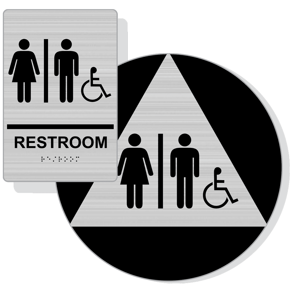 California ADA Restroom (Braille Sign RRE-120_DCTS_Set_BLKonBRSLVR