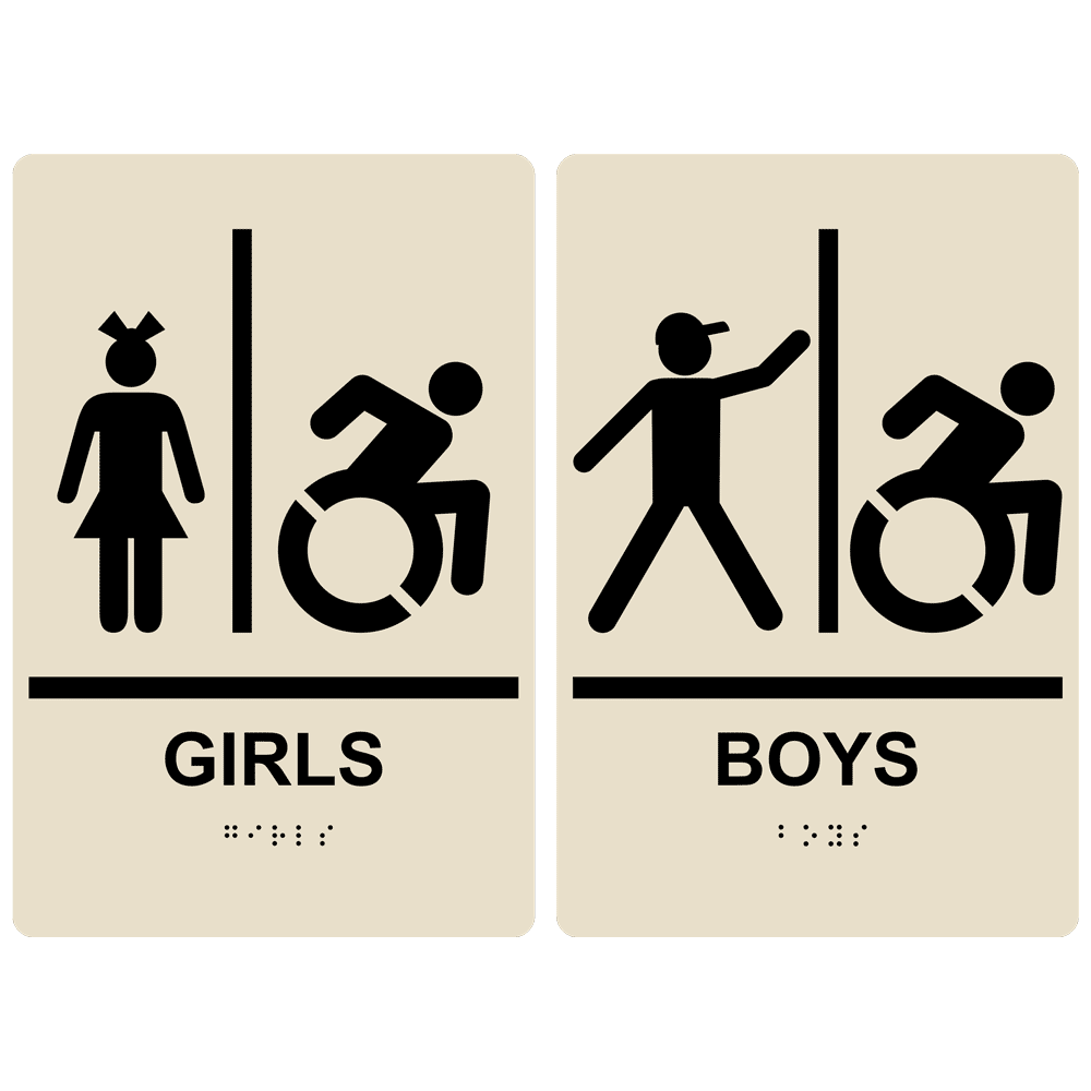 Almond Girls - Boys Restroom Braille Sign Set With Dynamic ...