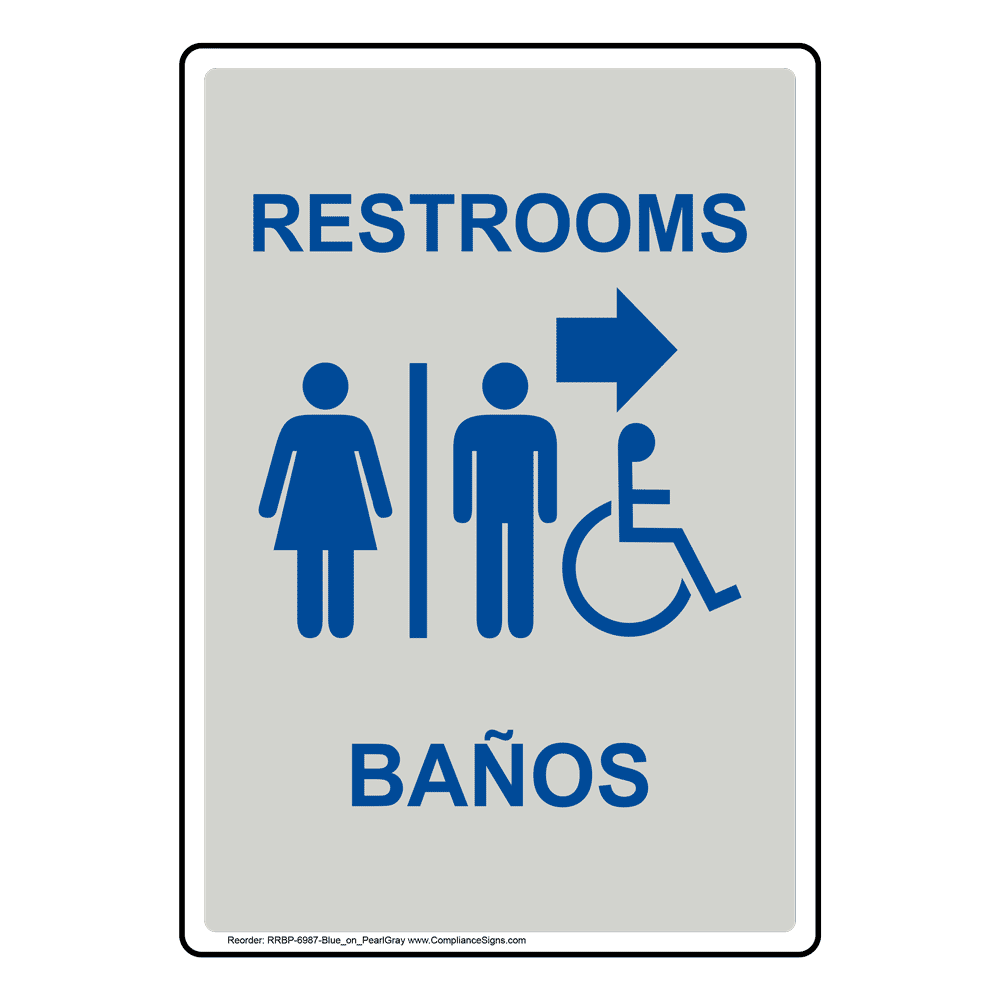Restrooms - Baños Sign With Symbol RRBP-6987-BLUonPRLGY Restrooms