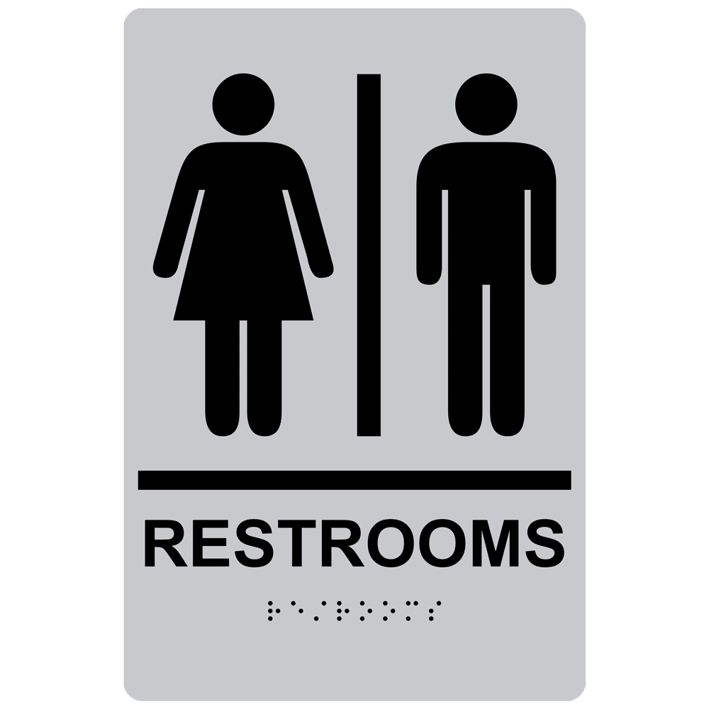 ADA Restrooms With Symbol Braille Sign RRE-105_BLKonSLVR Restrooms