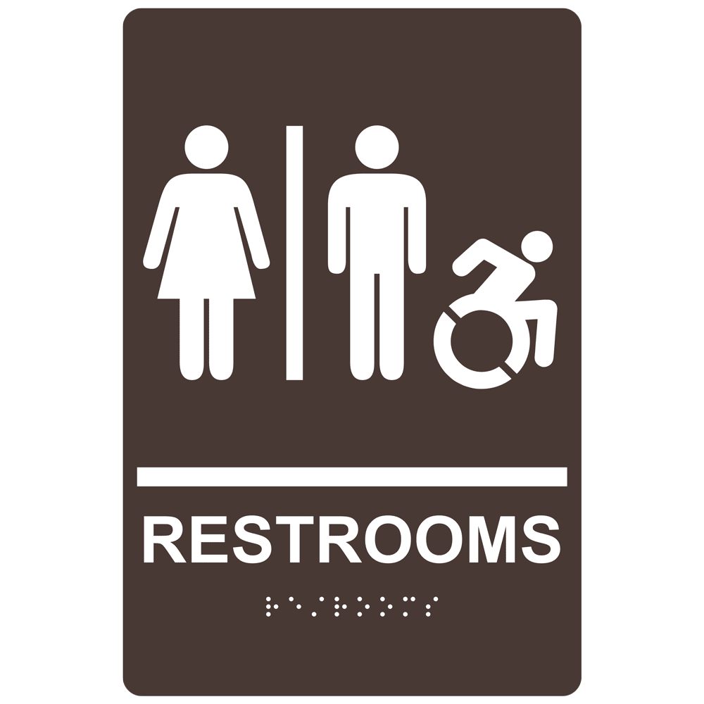 Dark Brown Restrooms Braille Sign With Dynamic Accessibility Symbol RRE ...