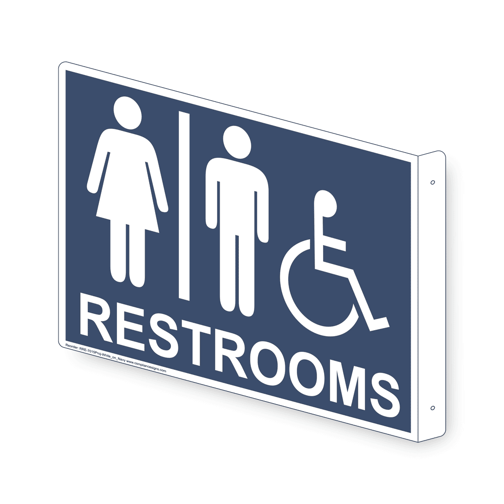 Restrooms White on Navy Sign With Symbol RRE-7015Proj-WHTonNavy Restrooms