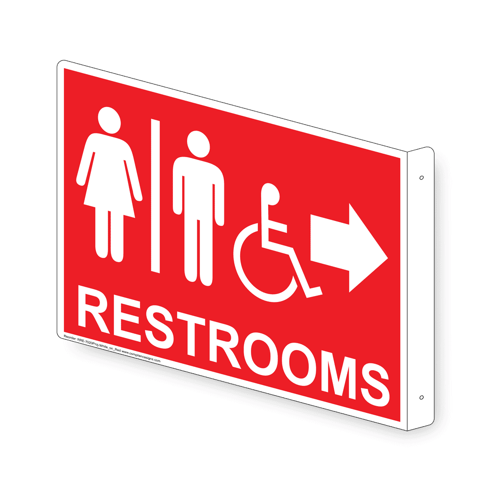 Restrooms White on Red Sign With Symbol RRE-7020Proj-WHTonRed Restrooms