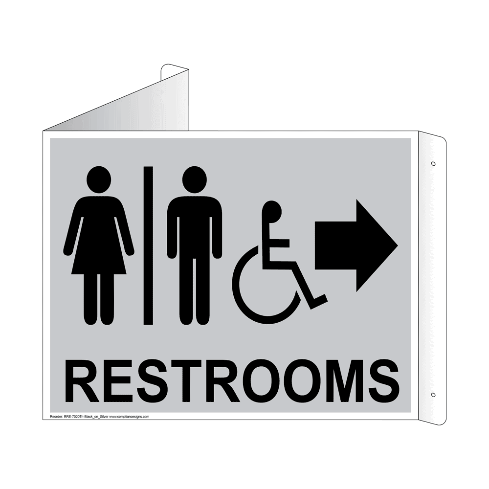 Restrooms Black on Silver Sign With Symbol RRE-7020Tri-BLKonSLVR Restrooms