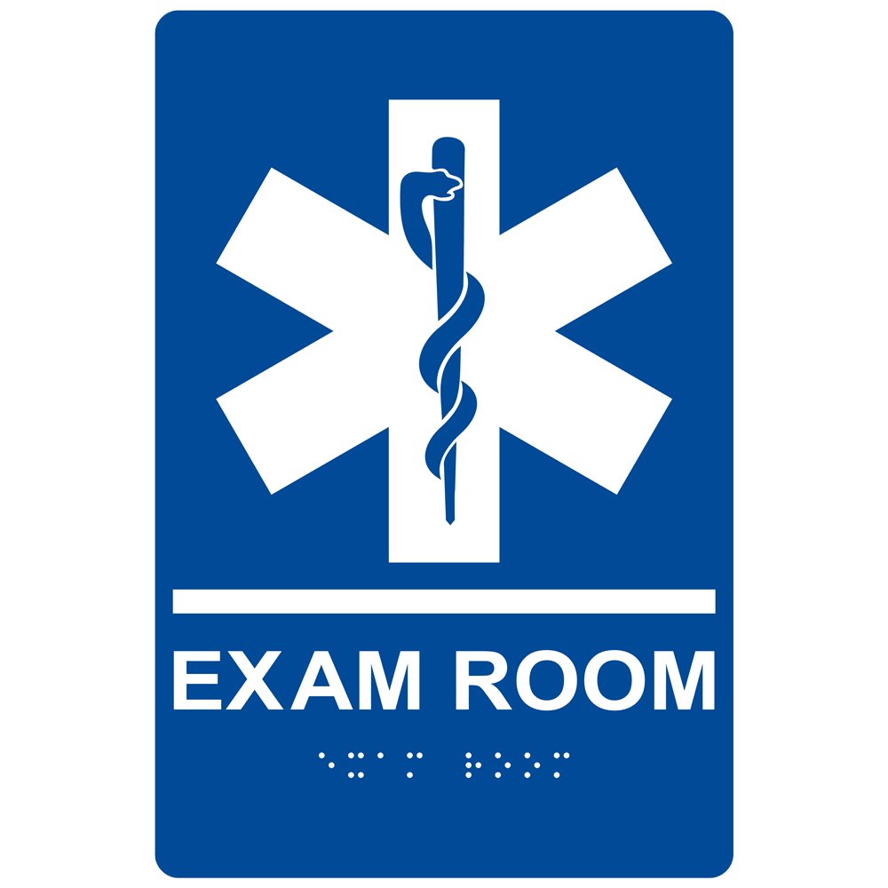 ADA Exam Room Braille Sign RRE-14789_WHTonBLU Wayfinding