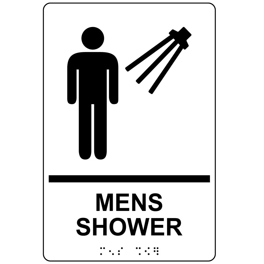 ADA Mens Shower Braille Sign RRE-14808_BLKonWHT Wayfinding