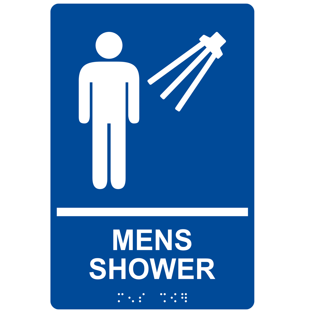 ADA Mens Shower Braille Sign RRE-14808_WHTonBLU Wayfinding
