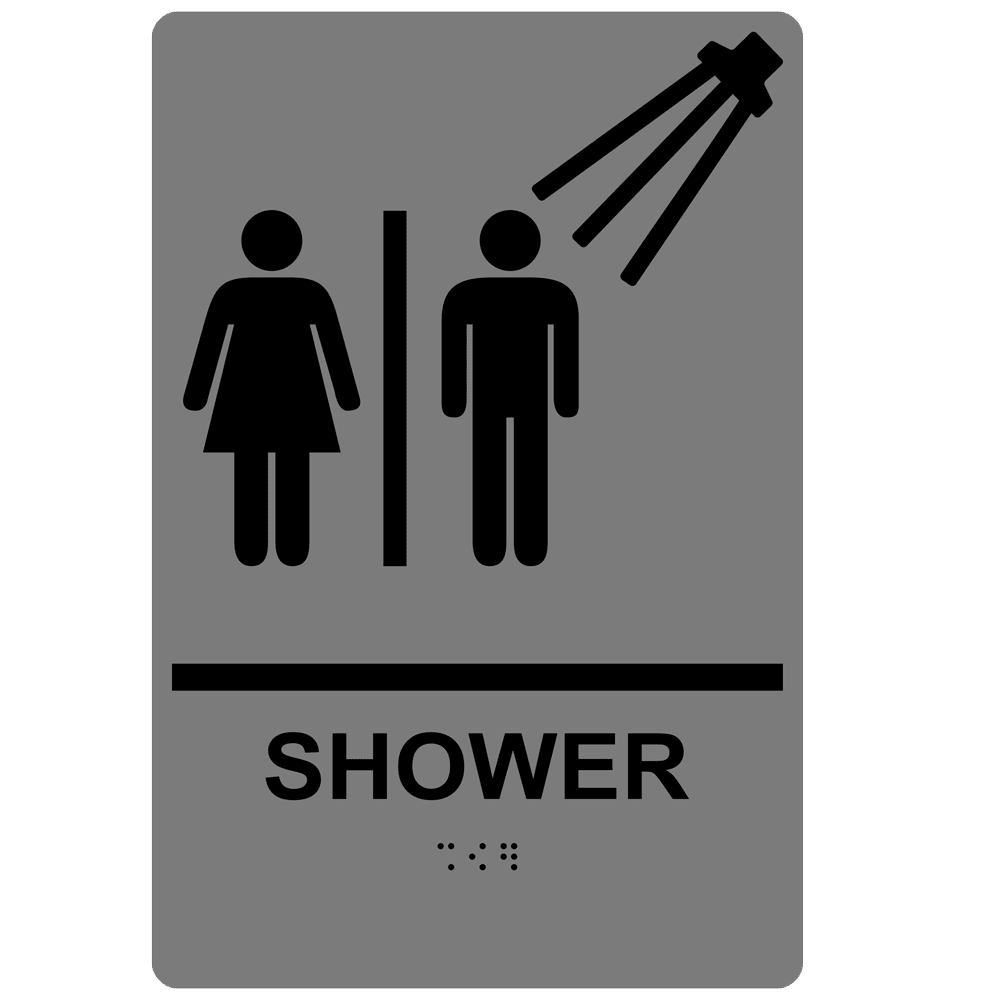 ADA Shower With Symbol Braille Sign RRE-14831_BLKonGray Wayfinding