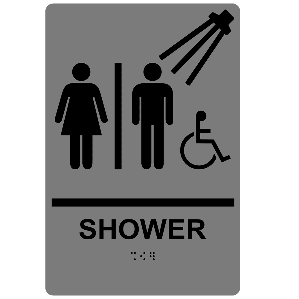 ADA Shower With Symbol Braille Sign RRE-14832_BLKonGray Wayfinding