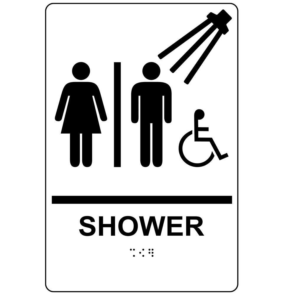 ADA Shower With Symbol Braille Sign RRE-14832_BLKonWHT Wayfinding