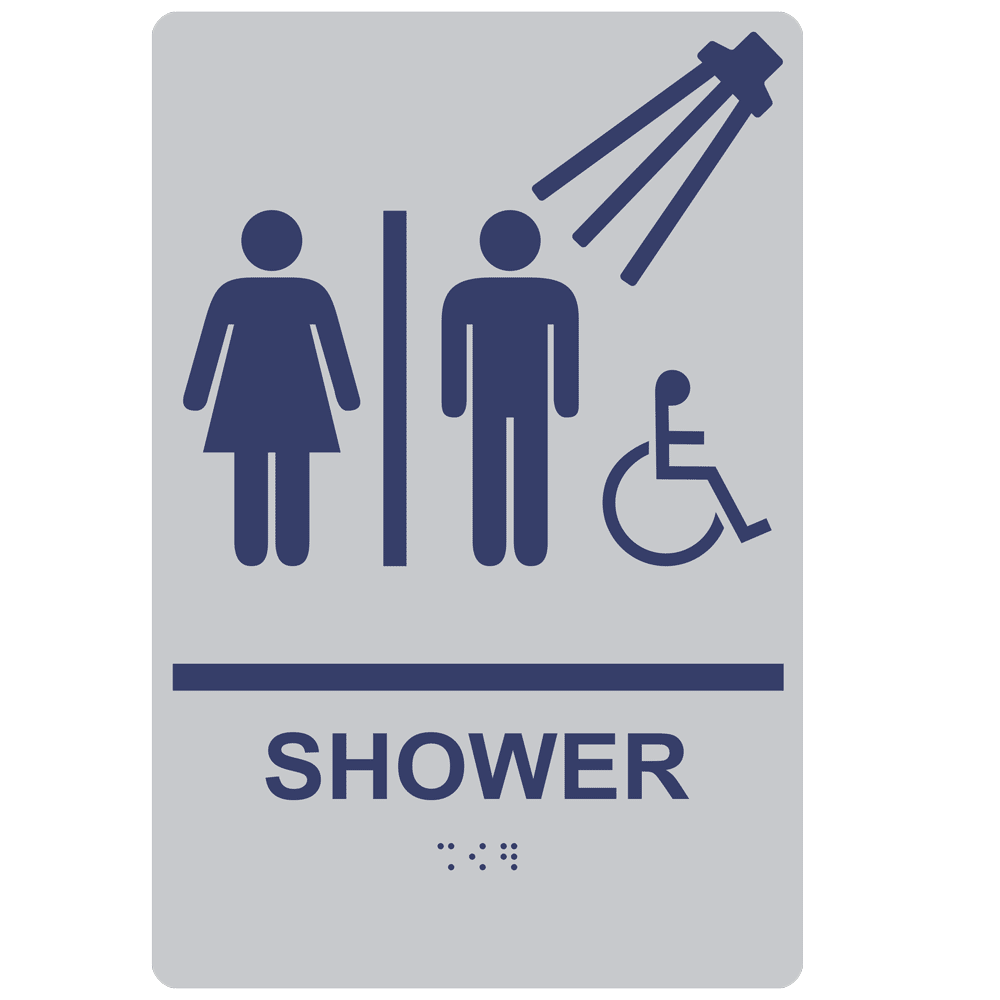 ADA Shower With Symbol Braille Sign RRE-14832_MRNBLUonSLVR Wayfinding