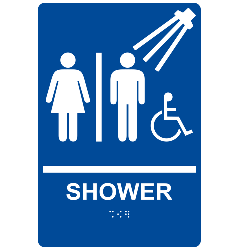 ADA Shower With Symbol Braille Sign RRE-14832_WHTonBLU Wayfinding