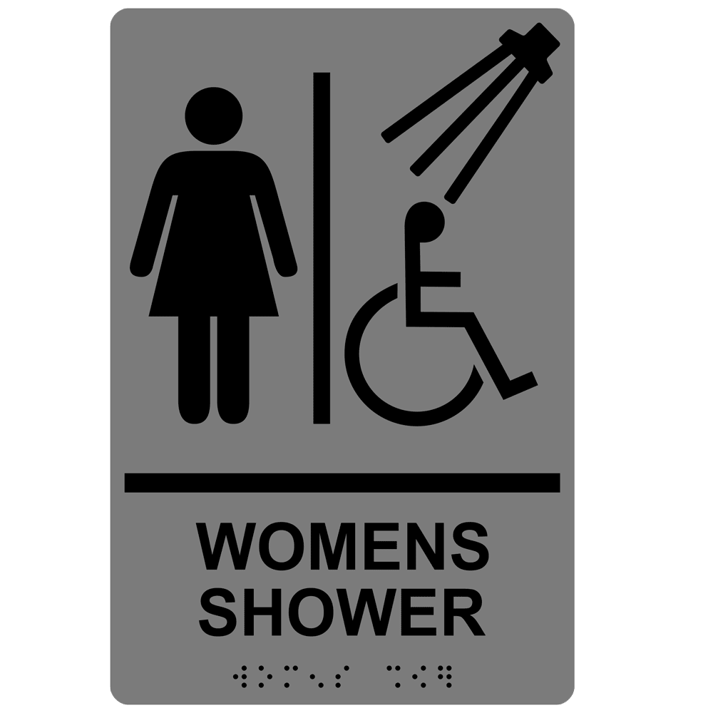 ADA Womens Shower With Symbol Braille Sign RRE-14860_BLKonGray