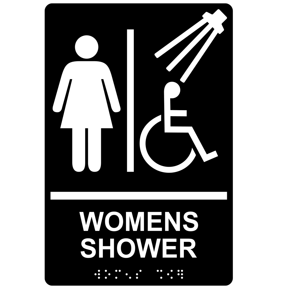 ADA Womens Shower With Symbol Braille Sign RRE-14860_WHTonBLK