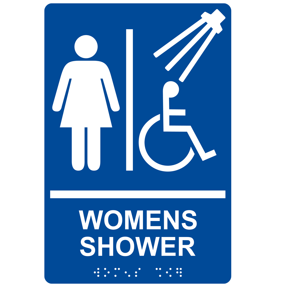 ADA Womens Shower With Symbol Braille Sign RRE-14860_WHTonBLU