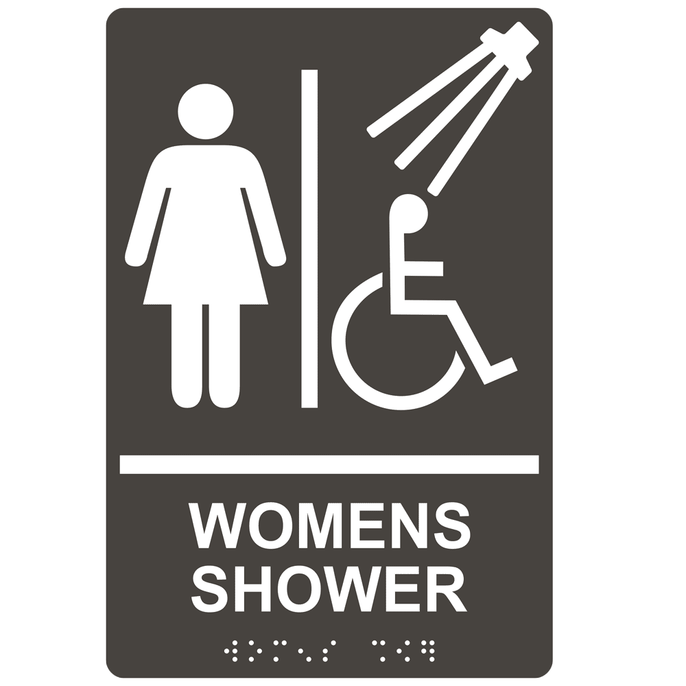 ADA Womens Shower With Symbol Braille Sign RRE-14860_WHTonCHGRY