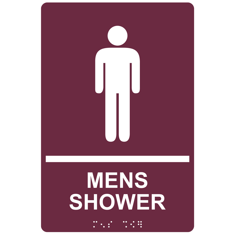 Portrait ADA Mens Shower (Braille = Mens Shower) Sign RRE-820_WHTonBRG