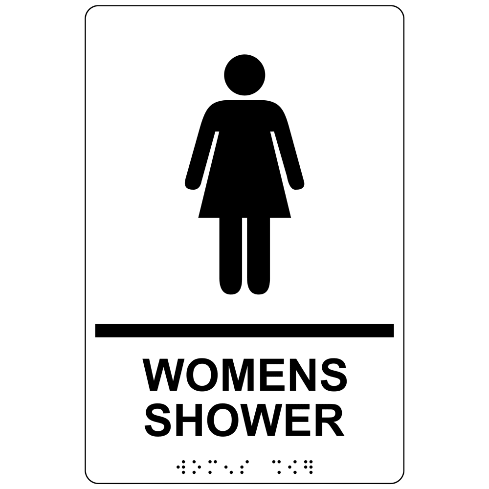 ADA Womens Shower With Symbol Braille Sign RRE-825_BLKonWHT Wayfinding