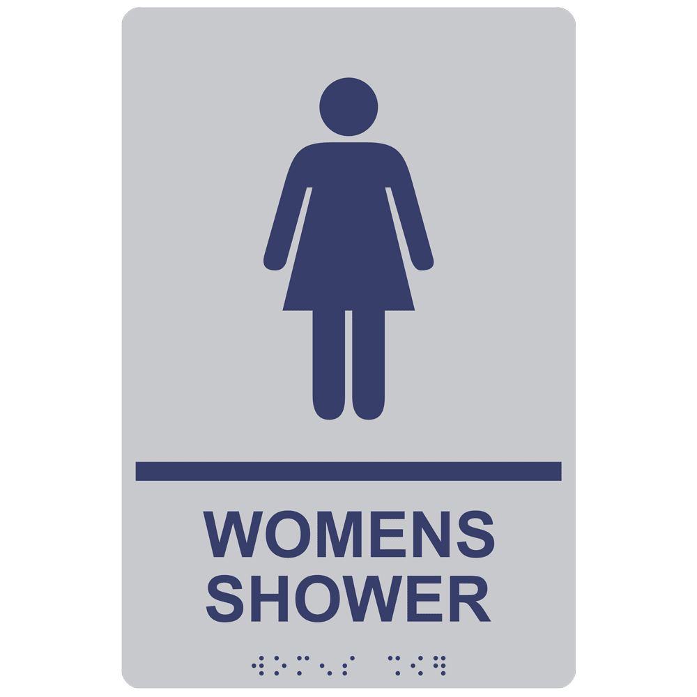 Portrait ADA Womens Shower Braille Sign RRE-825_MRNBLUonSLVR