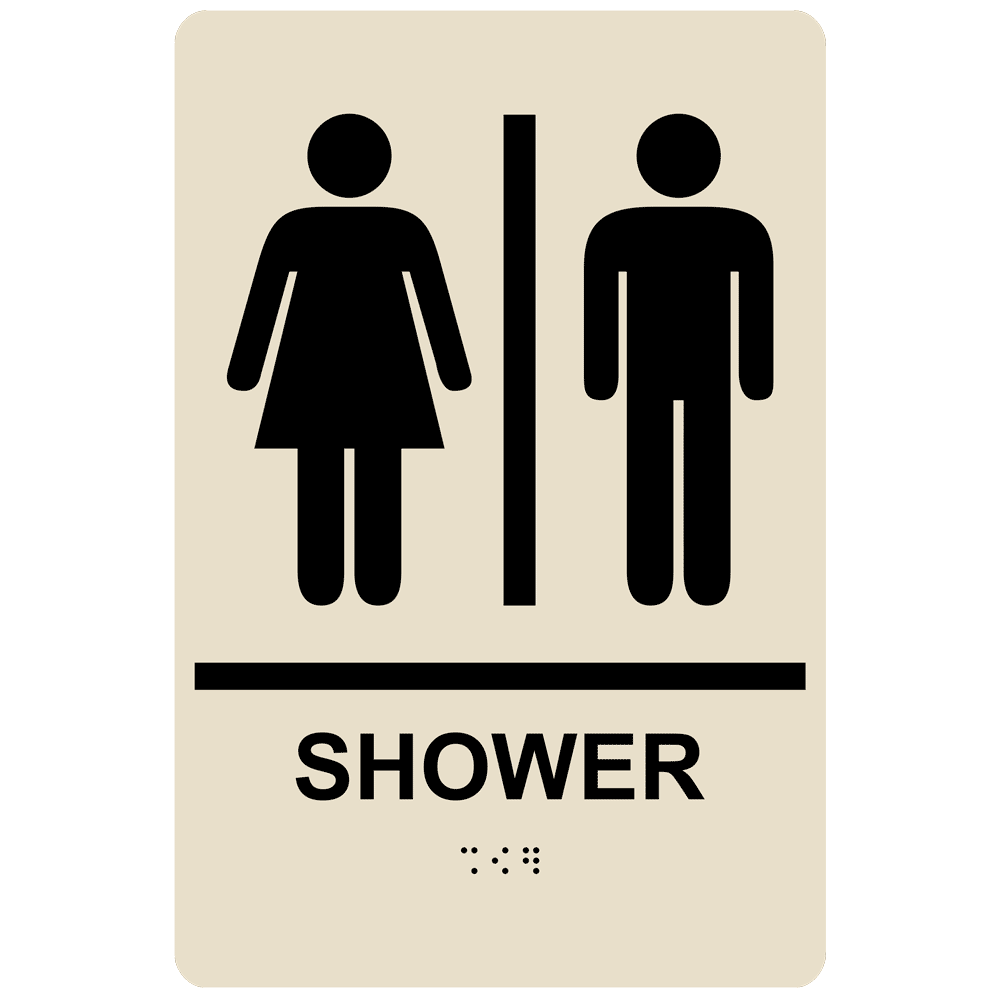 ADA Shower With Symbol Braille Sign RRE-830_BLKonAlmond Wayfinding